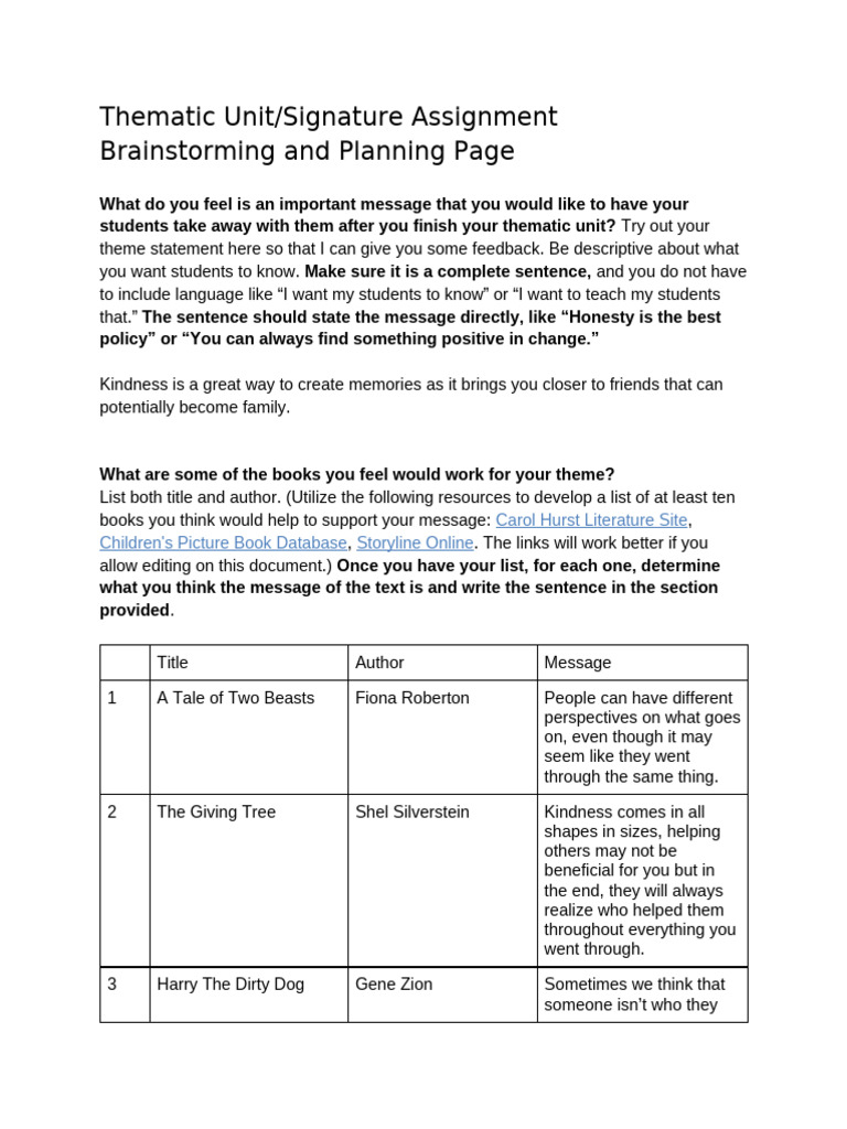 Thematic Unit Planning for Kindness | PDF | Cognitive Science ...