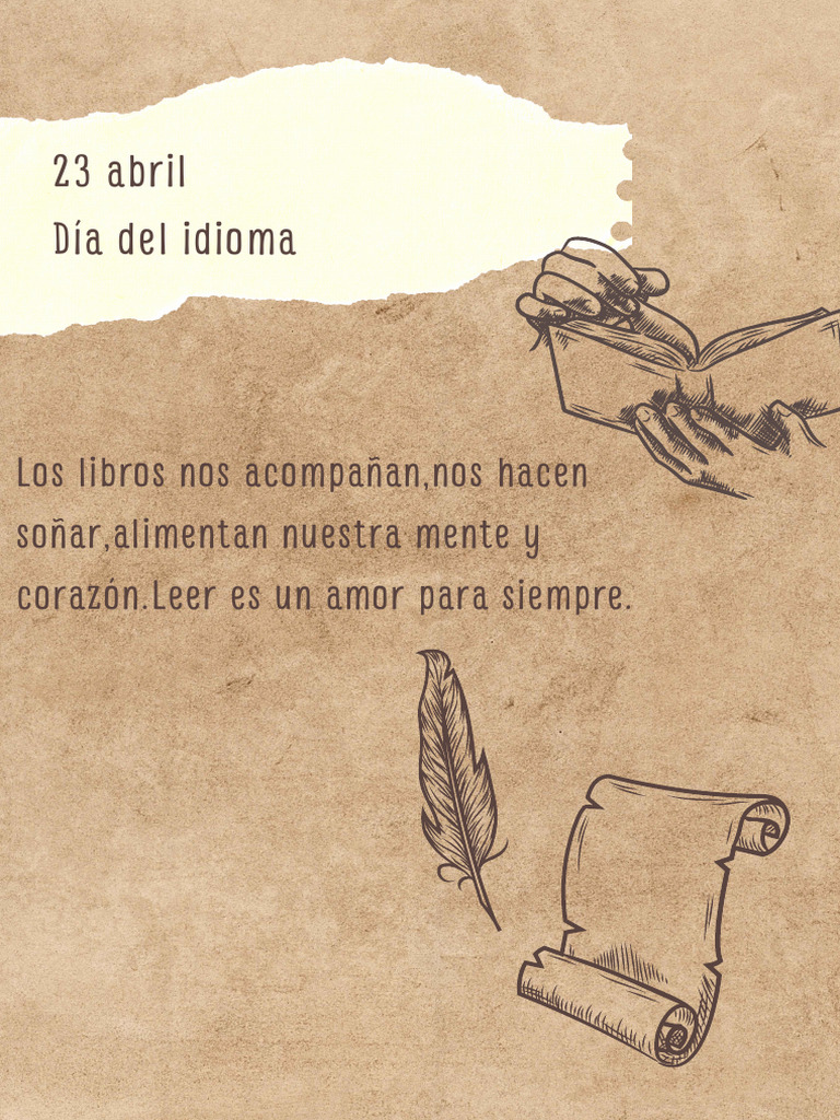 Poster 23 Abril Día Del Idioma Español Dibujo Pluma y Pergamino Fondo ...