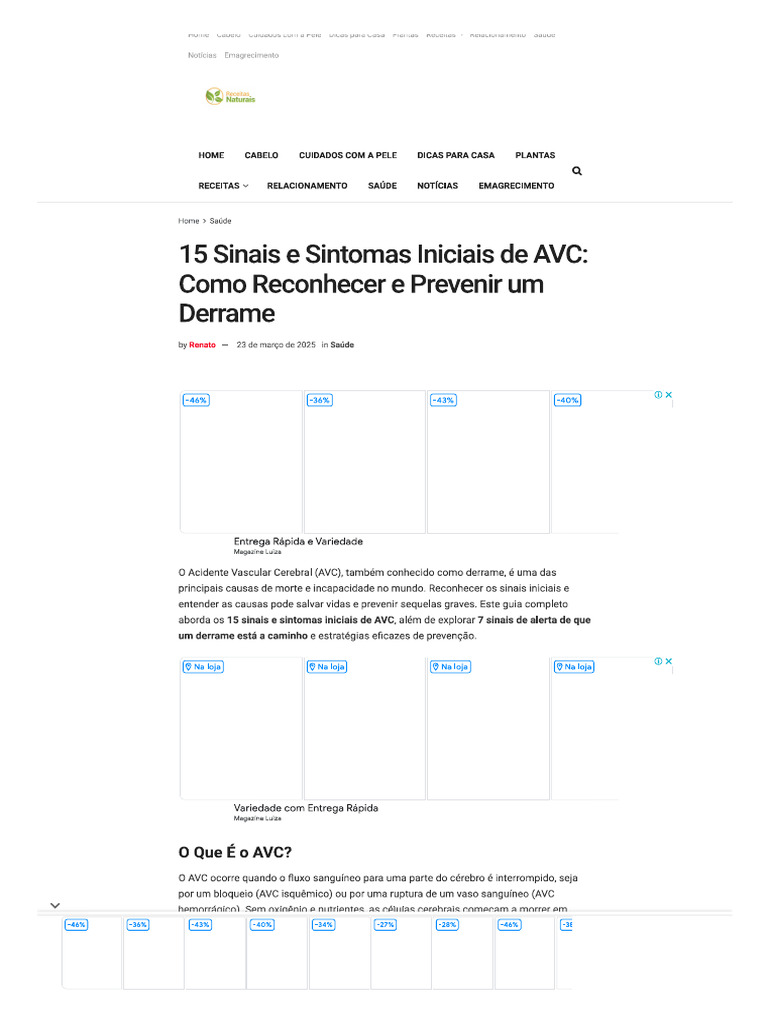 15 Sinais e Sintomas Iniciais de AVC | PDF