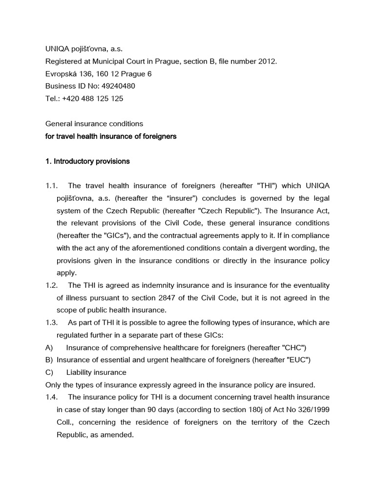 UNIQA Travel Health Insurance Terms | PDF | Insurance | Health Care