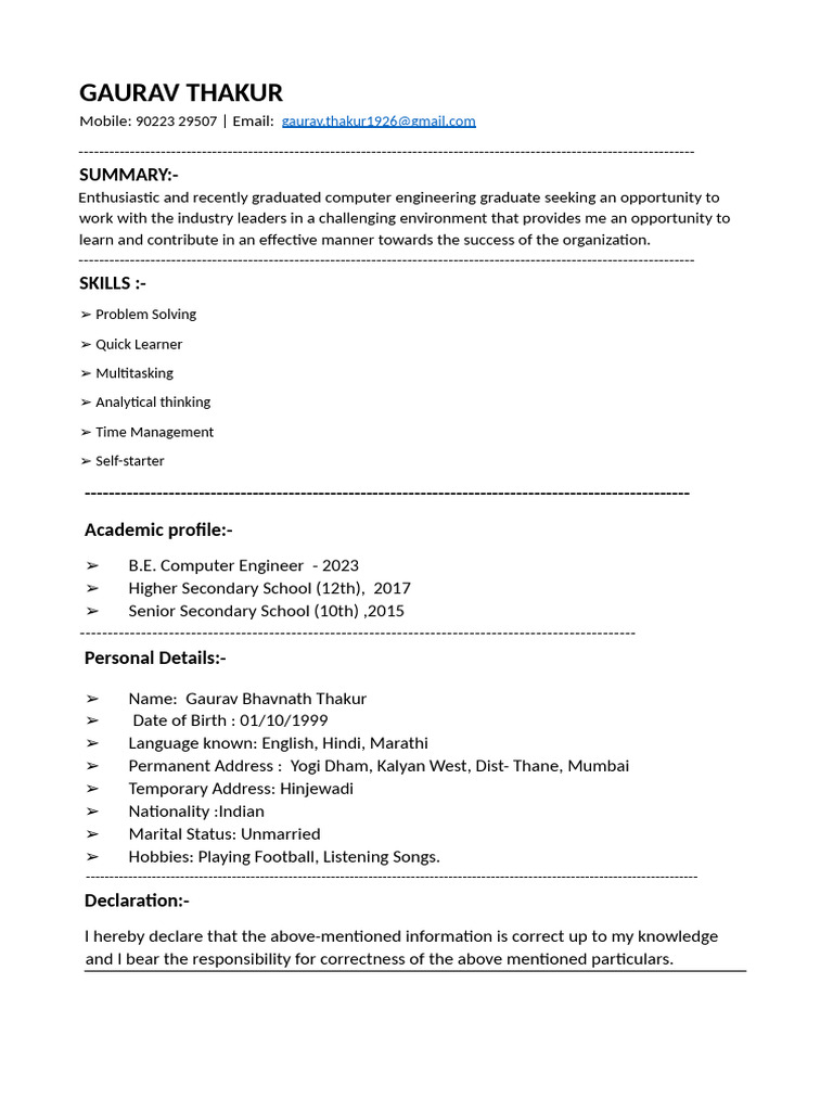 Gaurav Thakur CV | PDF