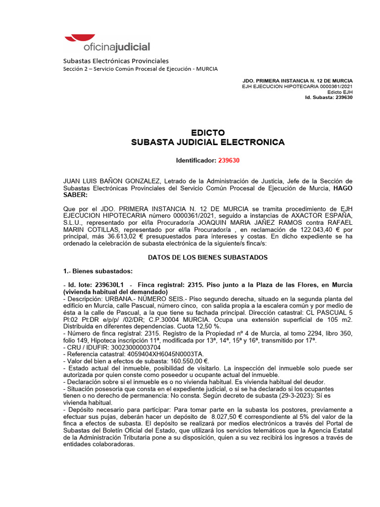 Documento 1 | PDF | Subasta | Pagos