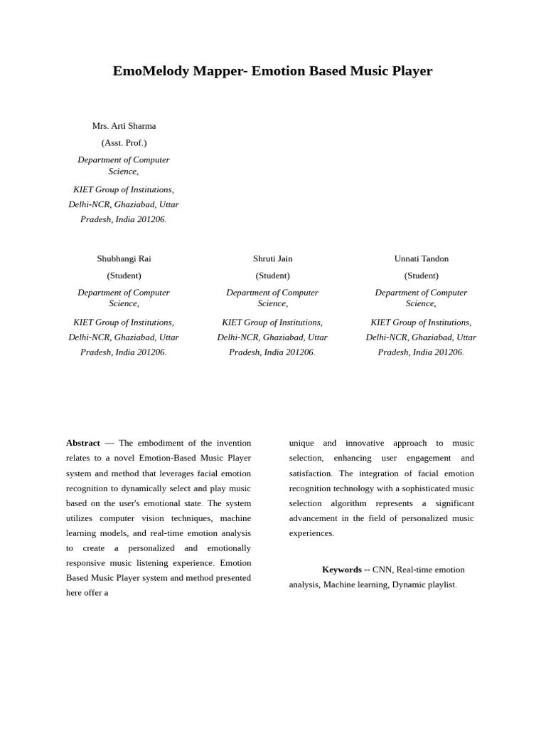 Emotion-Driven Music Selection System | PDF | Deep Learning | Machine Learning