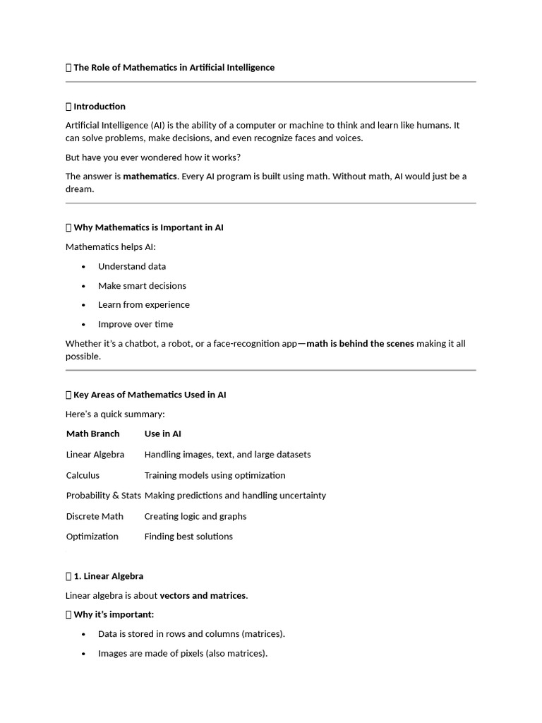 The Role of Mathematics in Artificial Intelligence | PDF | Artificial ...