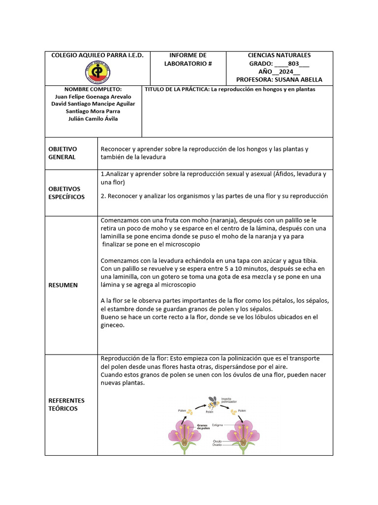 Informe de Laboratorio Reproduccion 803 | PDF | Flores | Reproducción