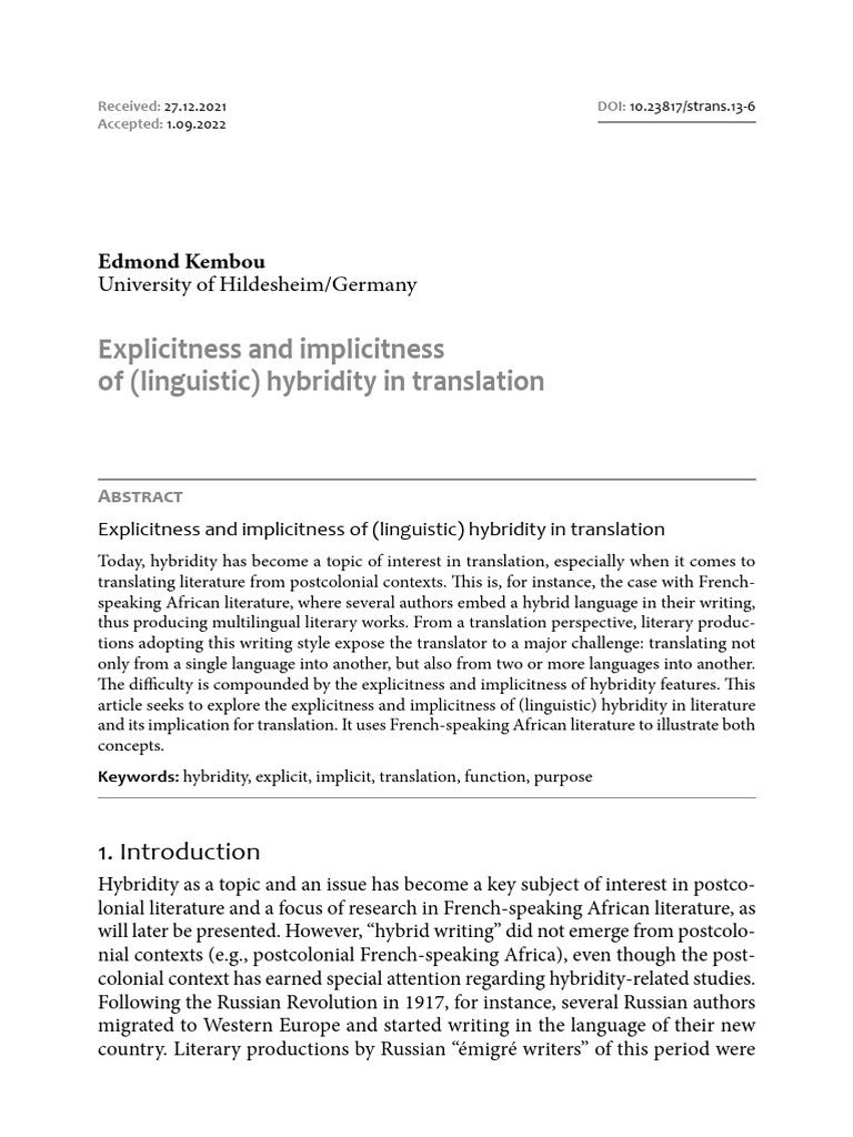 Explicitness and Implicitness of Linguistic Hybridity | PDF ...