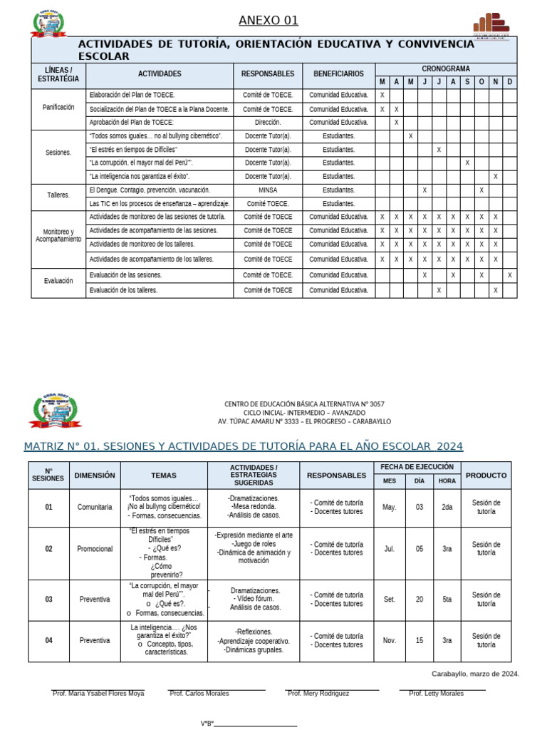 Actividades de Tutoría y Orientación 2024 | PDF | Enseñando ...