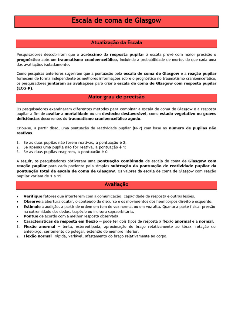 Atualização da Escala de Coma ECG-P | PDF | Coma | Traumatismo craniano