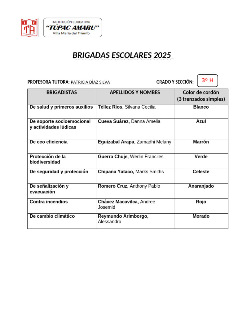 Brigadas Escolares 2025 | PDF