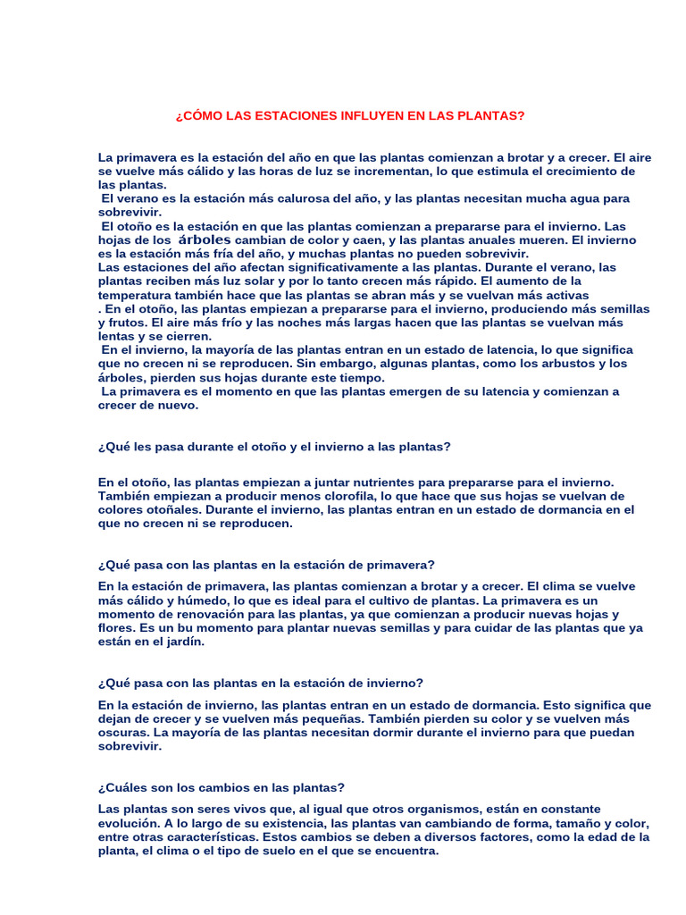 Cambios Estacionales en las Plantas | PDF | Plantas | Temporada de ...