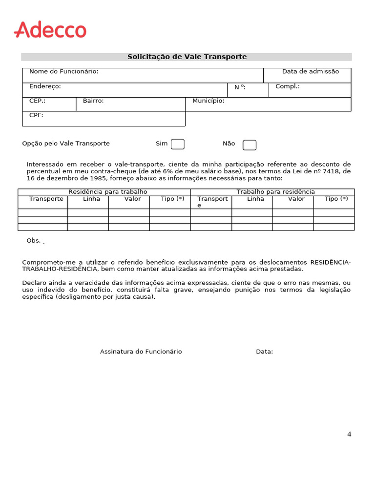 Formulario de VT - para Preencher | PDF