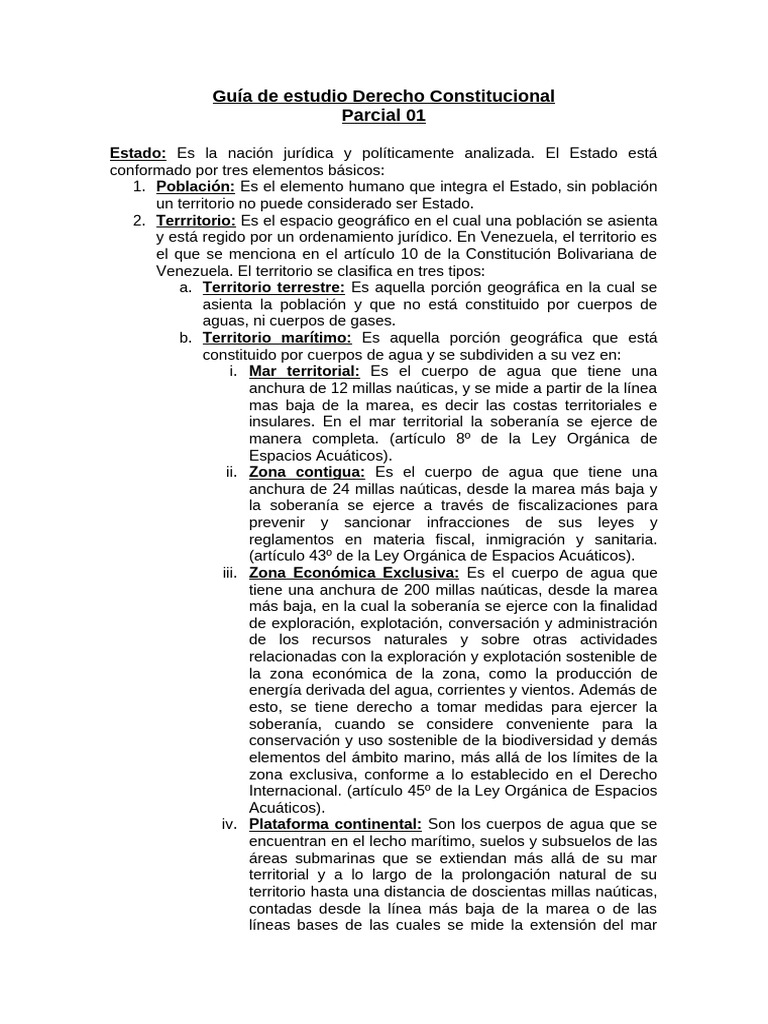 Guía de Estudio Derecho Constitucional | PDF | Aguas territoriales | Estado (política)