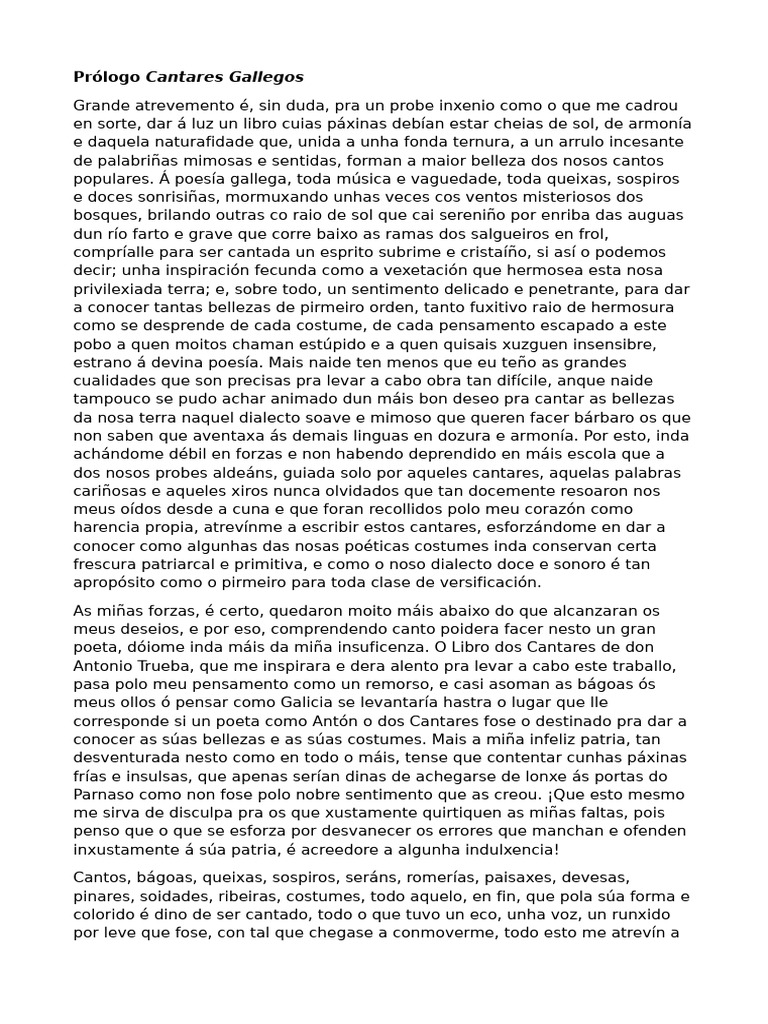 Prólogo Cantares Gallegos^J español | PDF