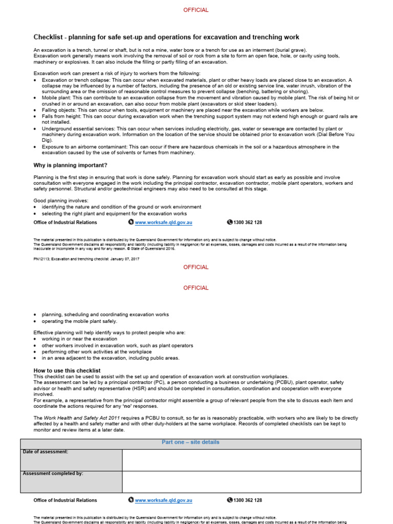 Excavation and Trenching Checklist | PDF | Trench | Occupational Safety ...