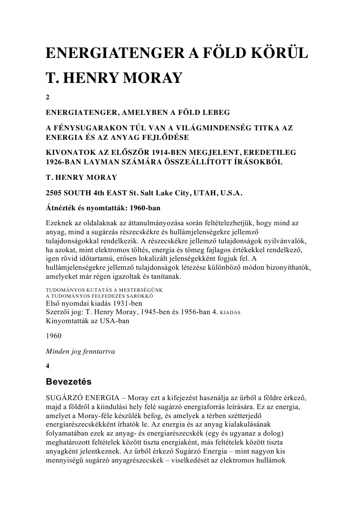 Energiatenger A Föld Körül T. Henry Moray | PDF