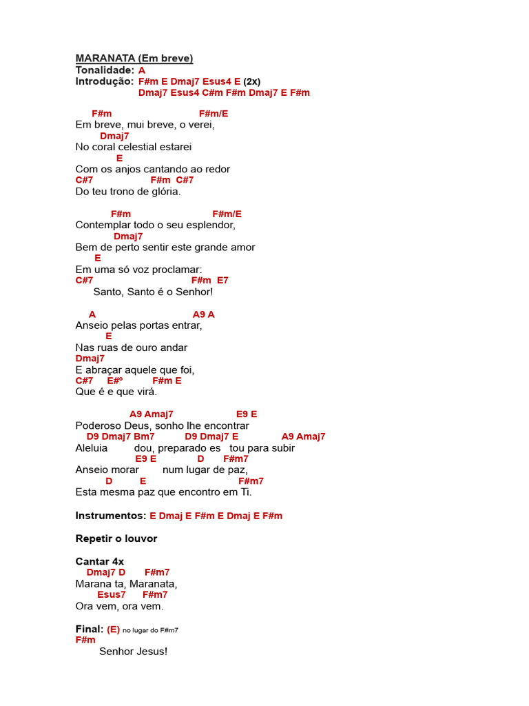 Maranata (Em Breve) (F#M) - Cifra | PDF