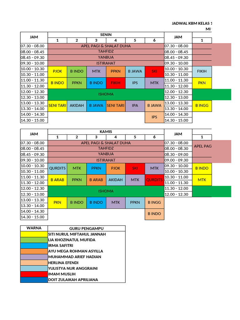 Jadwal KBM Kelas 1-6 MI Unggulan 2023 | PDF