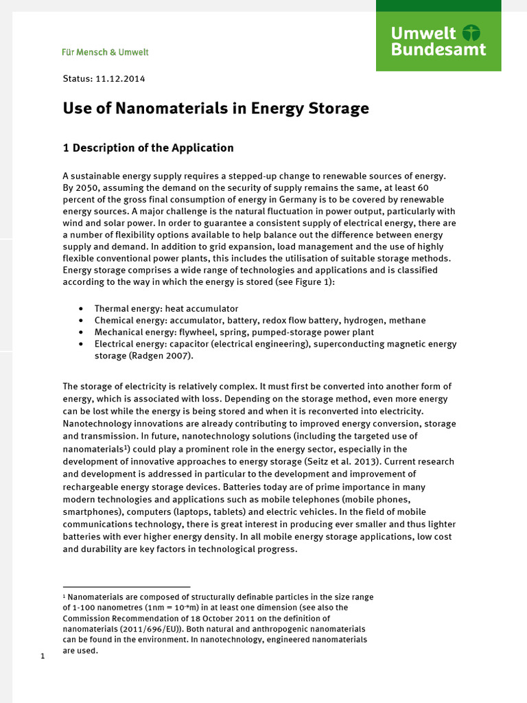 Nanomaterials in Energy Storage Solutions | PDF | Lithium Ion Battery ...