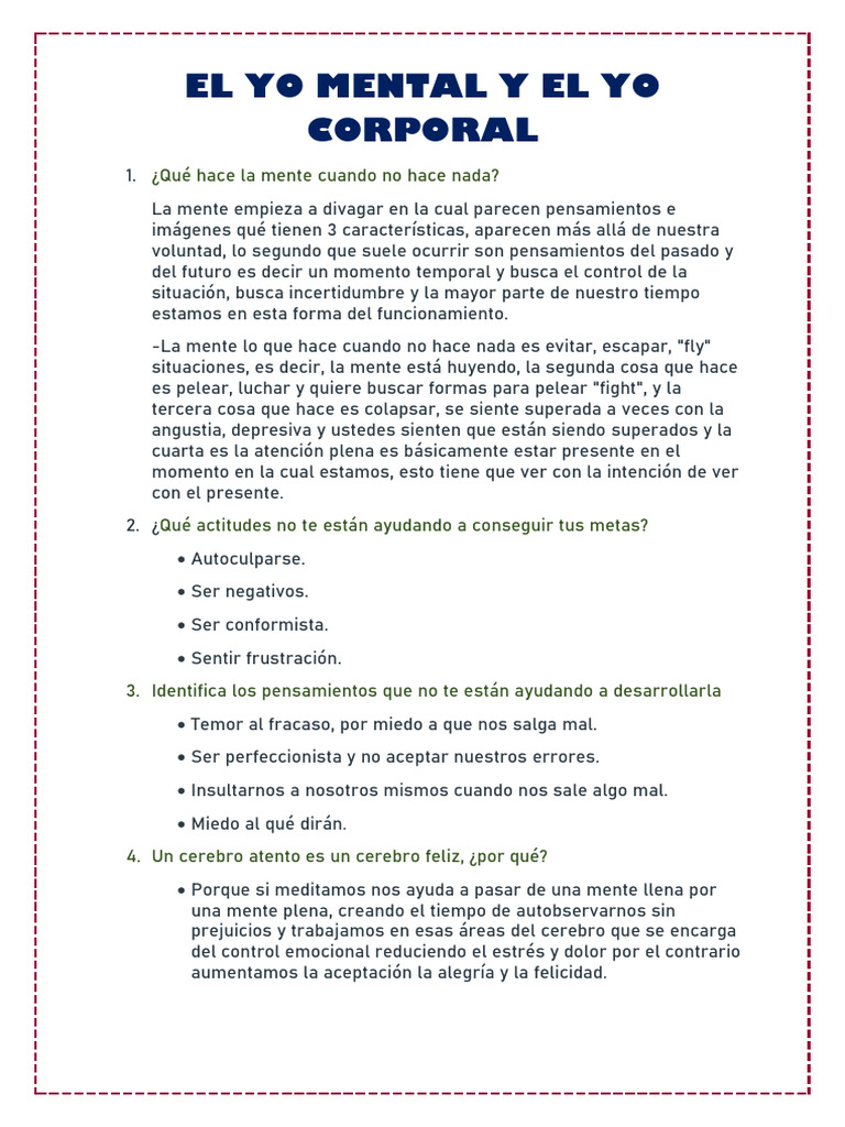 El Yo Mental y El Yo Corporal | PDF