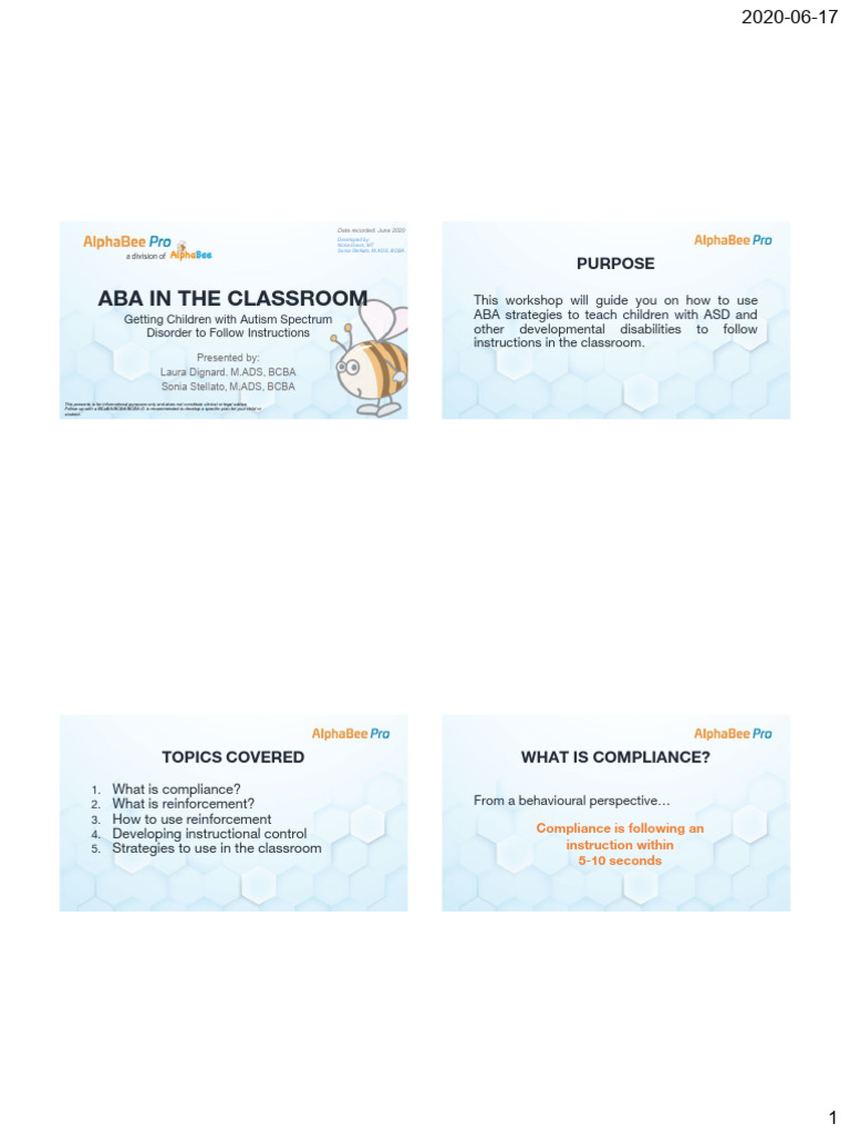 ABA in The Classroom Handout Slides | PDF | Reinforcement | Learning