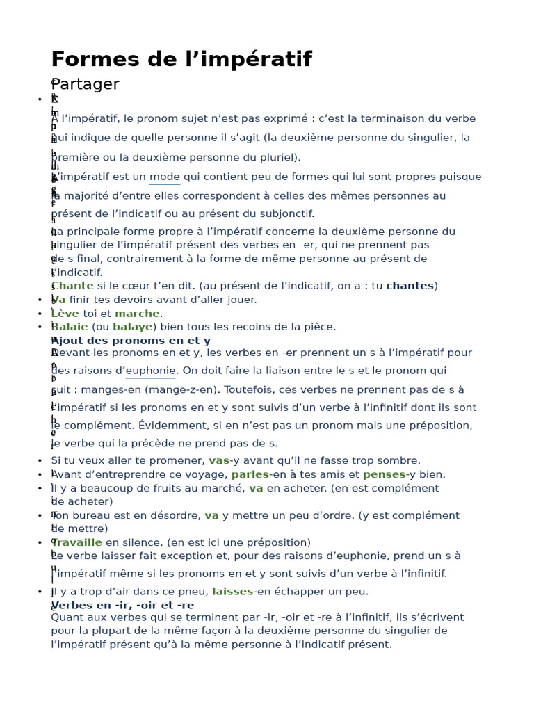 Formes de l'impératif en français | PDF | Verbe | Nombre grammatical