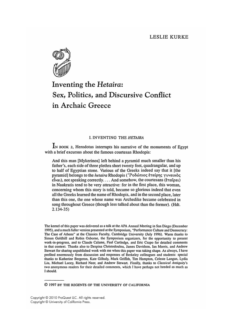 Inventig Hetaira Sex, Politics, Conflicto Discurso en Grecia Arcaica | PDF