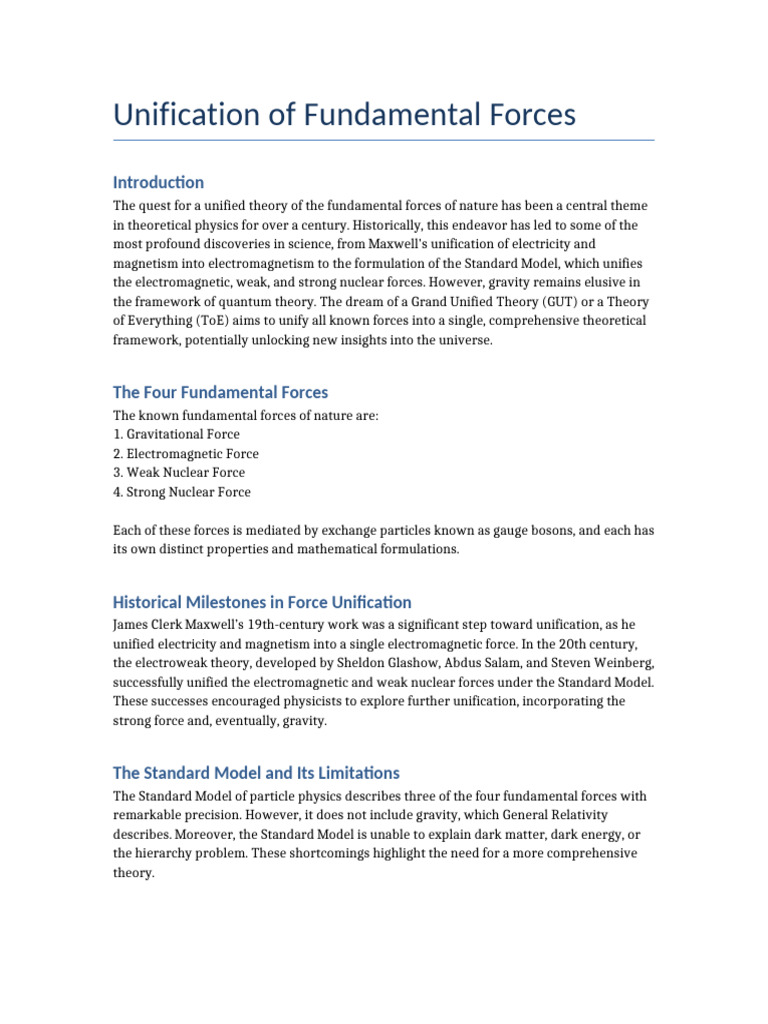 Unification of Fundamental Forces Essay | PDF | Fundamental Interaction ...