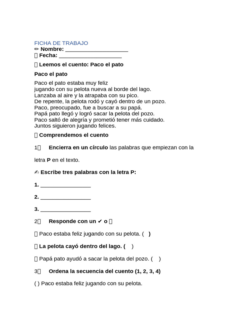 Ficha Aprendo a Leer con la Letra P 1er grado (1) | PDF