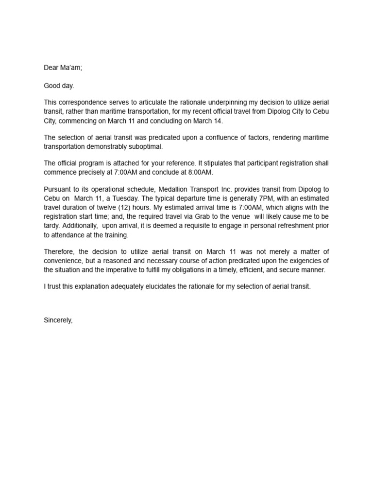 SAMPLE Justification of Air Transit | PDF