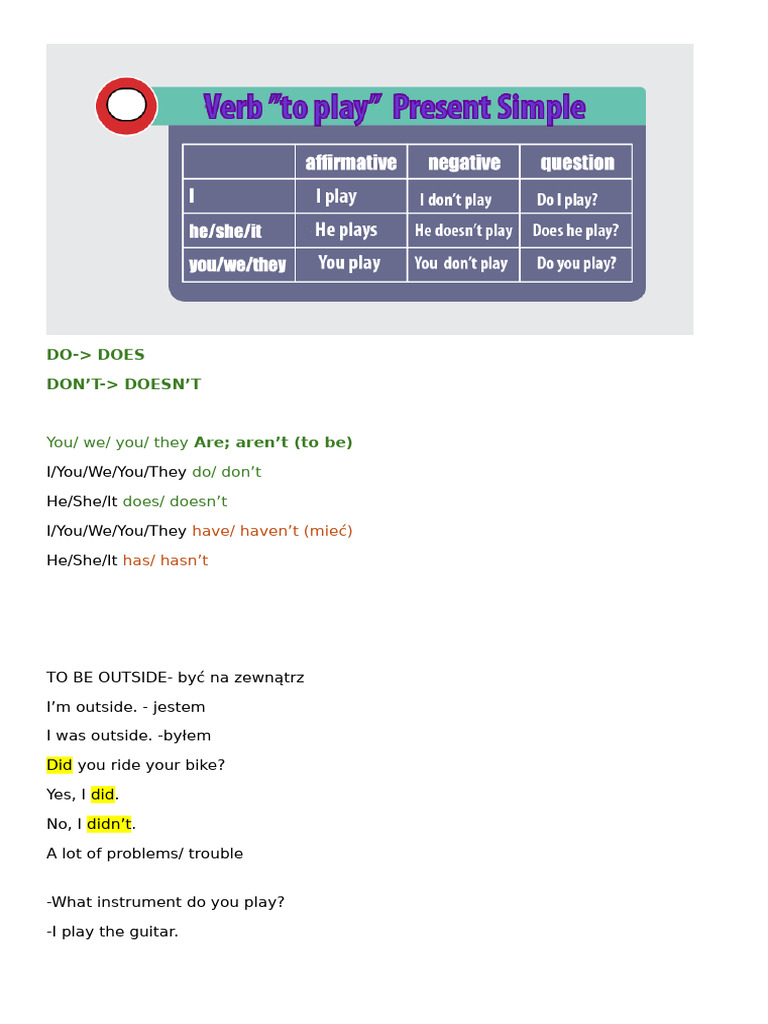 Present Simple Note A1 A2 Pdf