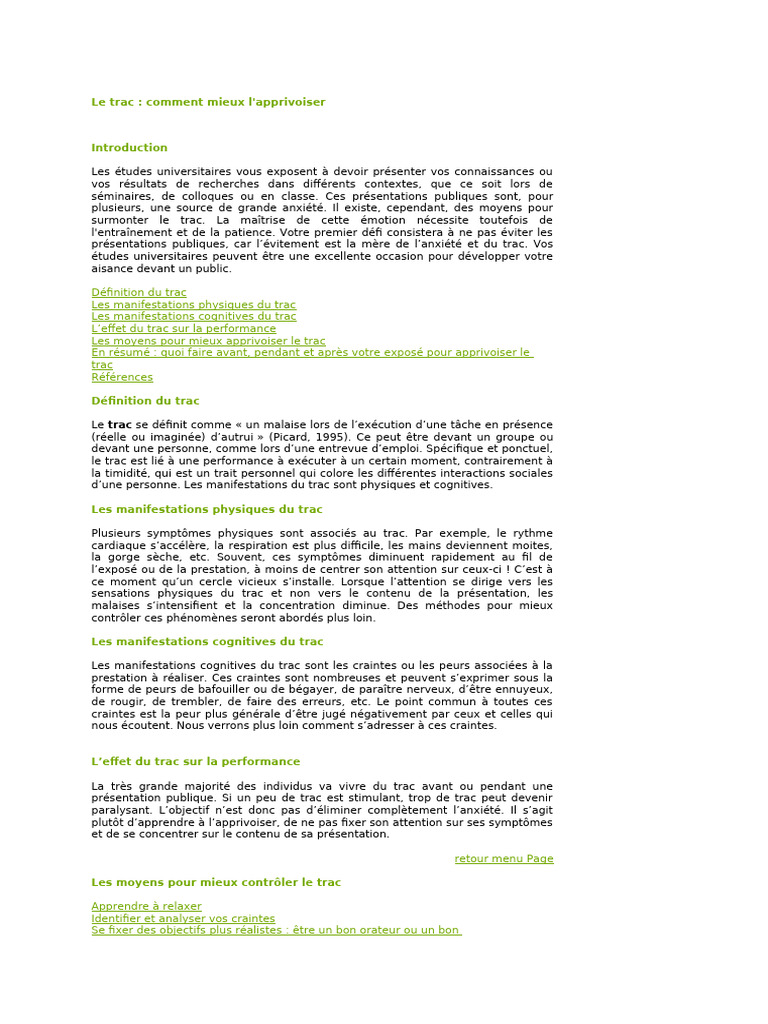 Apprivoiser le trac en présentation | PDF | Anxiété | Peur