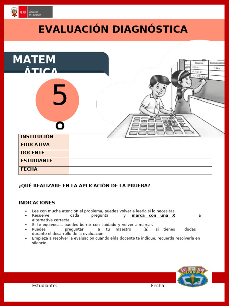 Evaluacion Diagnóstica 5to Matemática 2025 | PDF