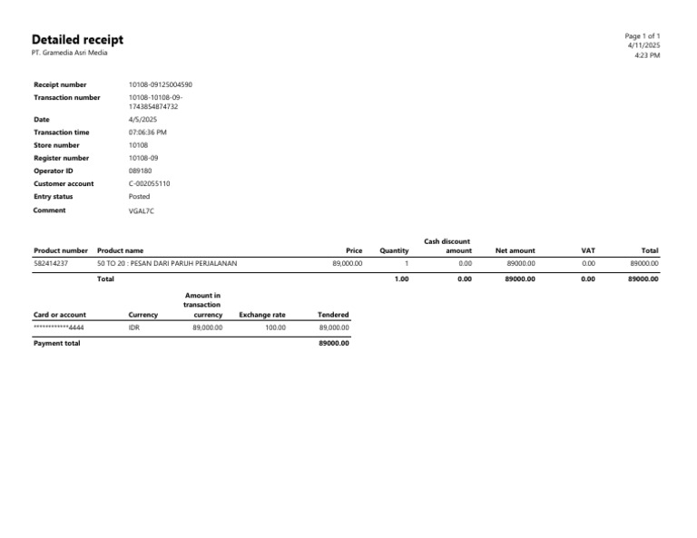 Detailed Receipt for Book Purchase | PDF