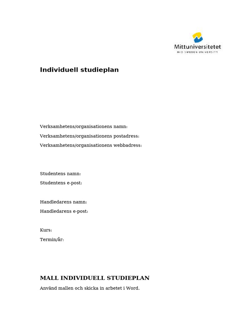 MALL Fã R Arbetet Med INDIVIDUELL STUDIEPLAN SAO72G - Kopia | PDF