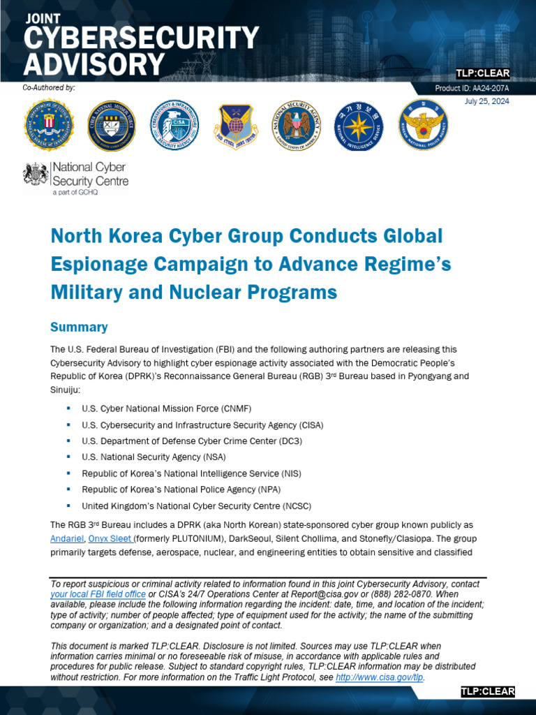 DPRK Cyber Group Conducts Global Espionage Campaign Aa24 207a | PDF