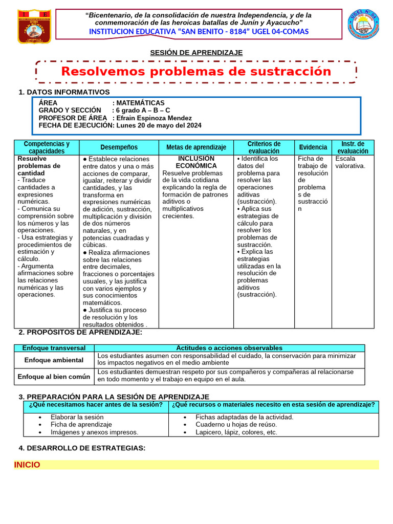MATEMÁTICAS - Resolvemos Problemas de Sustracción - Lun 20-5 | PDF ...