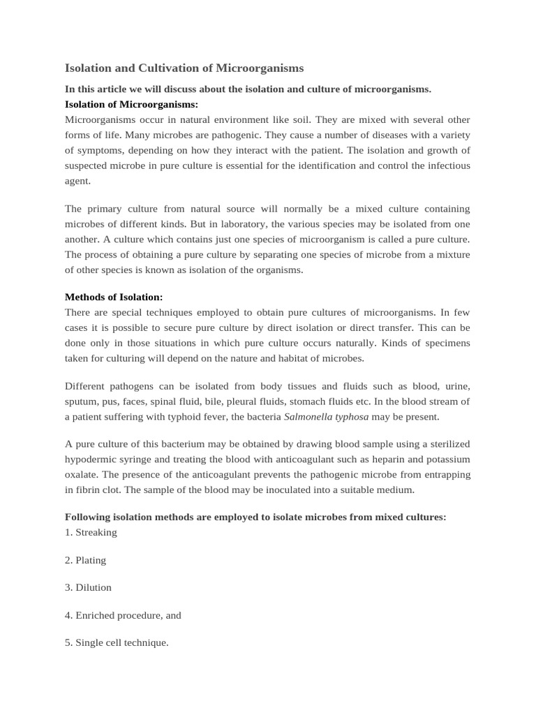 MCB 204 Isolation and Cultivation of Microorganisms | PDF | Growth ...