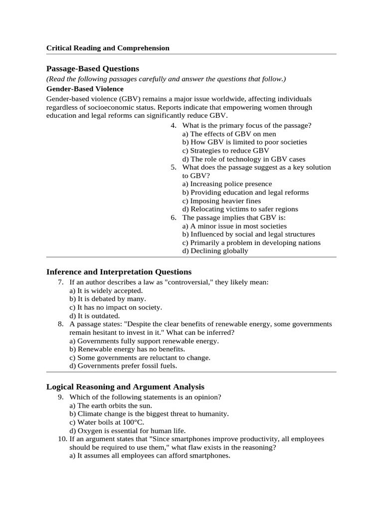 Critical Reading: GBV and AI Insights | PDF | Reading Comprehension ...