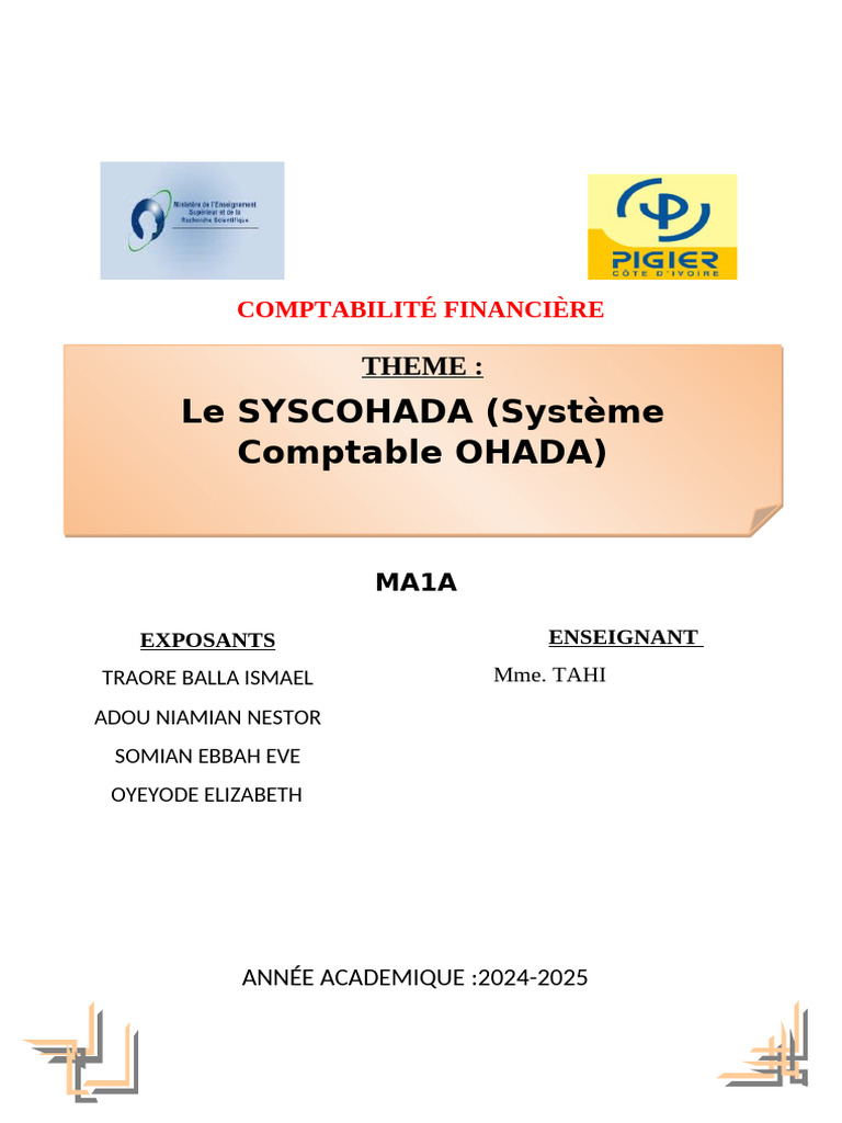 Système Comptable OHADA : Historique et Objectifs | PDF | Comptabilité | Normes internationales ...
