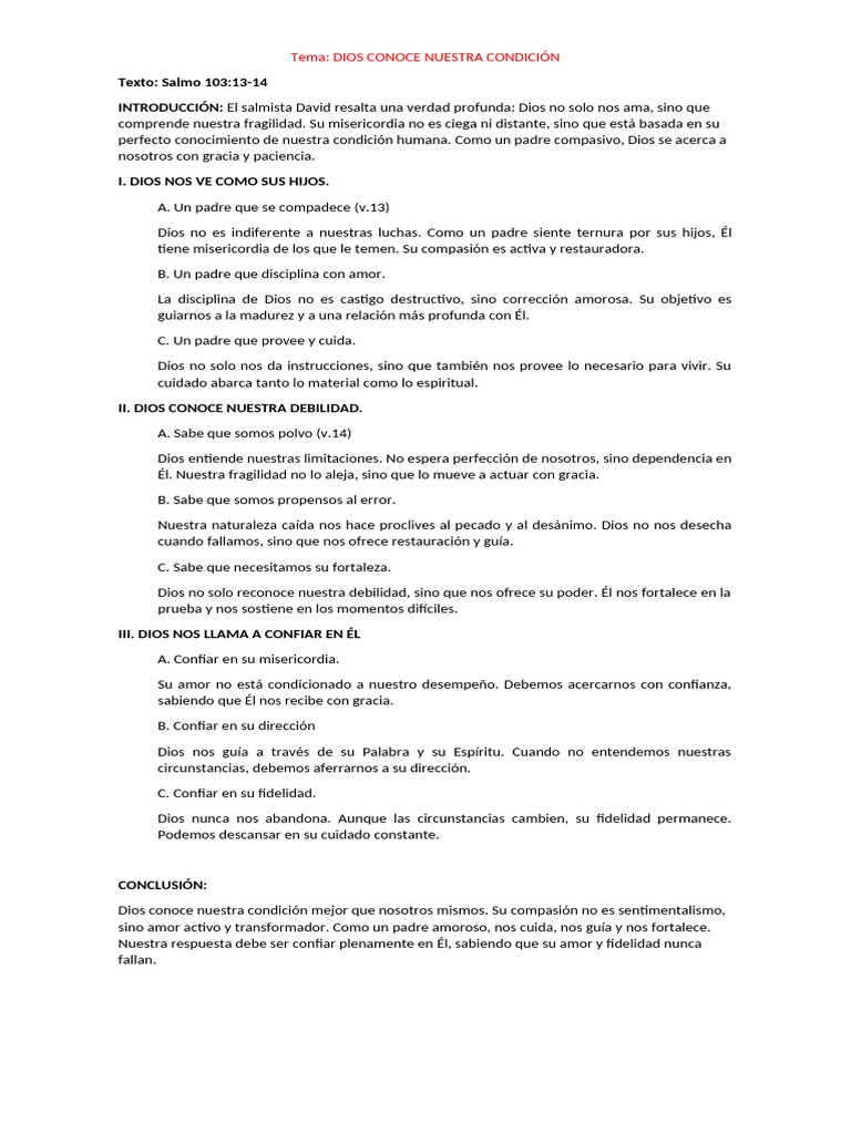 Tema Dios Conoce Nuestra Condición | PDF | Amor | Dios