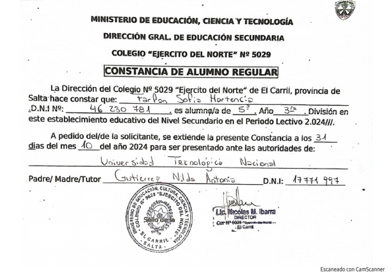 Constancia de Alumno Regular | PDF