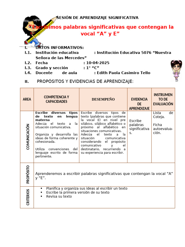 Escribir Palabras con A y E en Clase | PDF | Enseñando | Aprendizaje