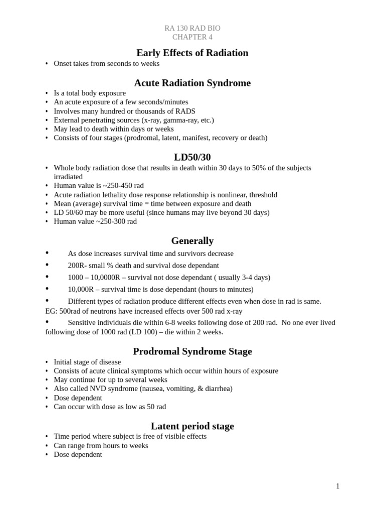 Four Stages of Acute Radiation Syndrome | PDF | Absorbed Dose | Chromosome