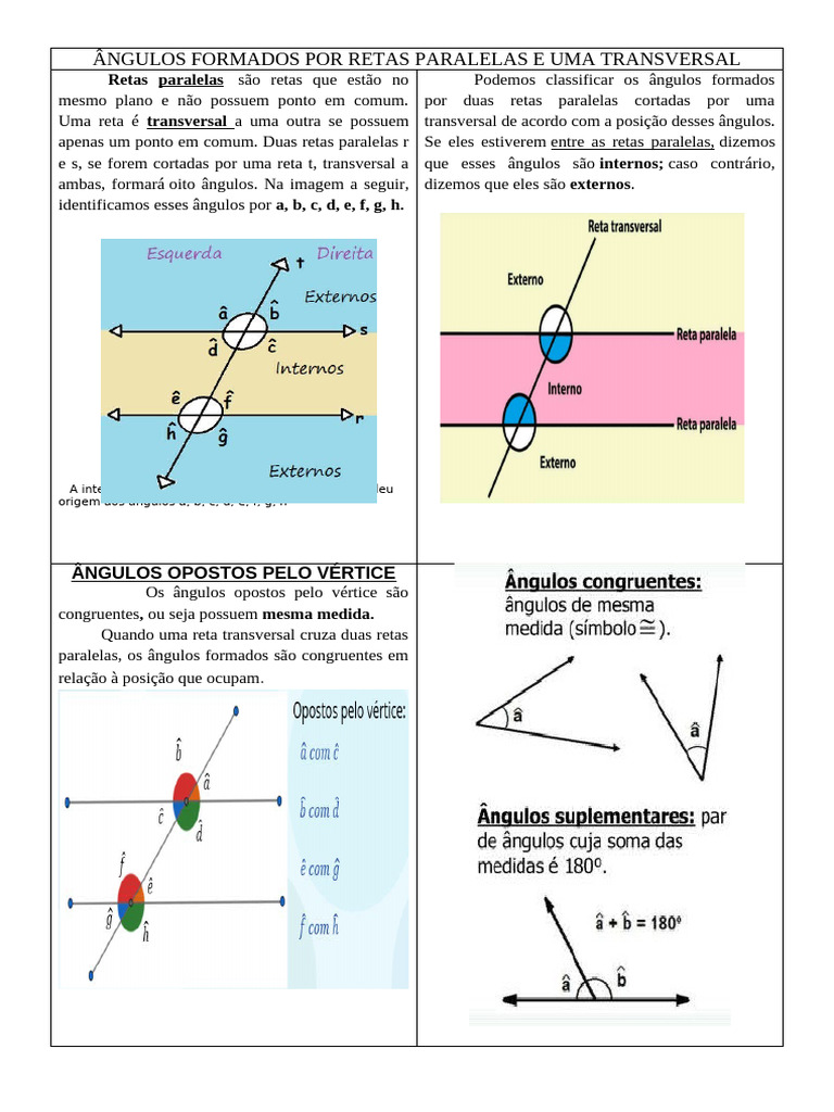 Ângulos em Retas Paralelas e Transversal | PDF