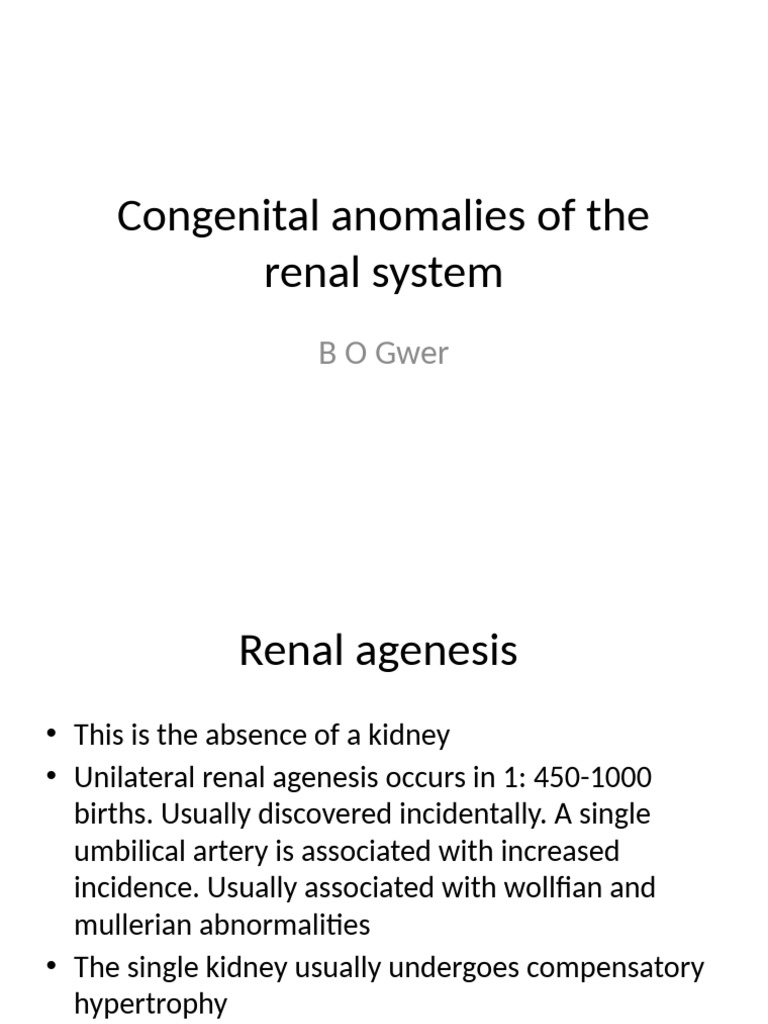 Congenital Renal Anomalies Overview | PDF | Medical Specialties | Kidney