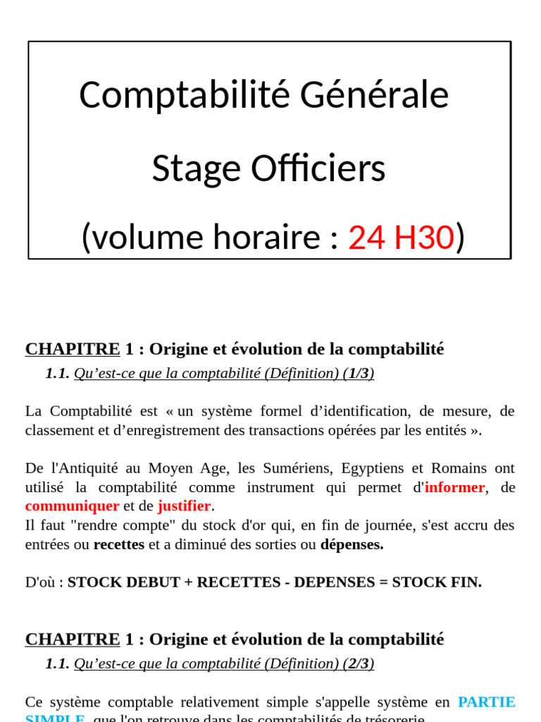 Cours de Comptabilité Stage - PratiqueX. - 2024 | PDF | Bilan comptable ...