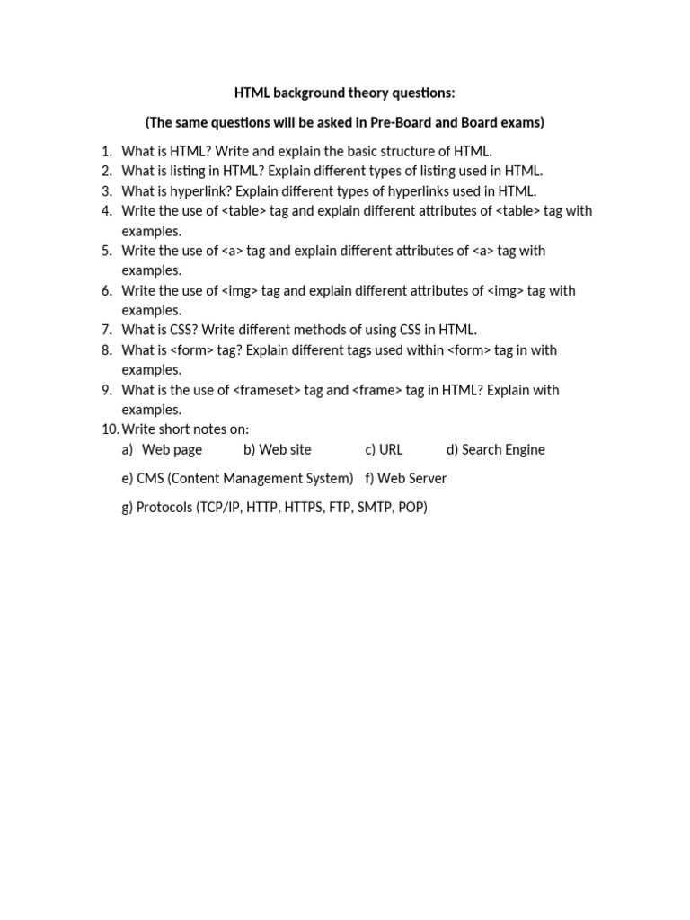 HTML Background Theory Questions | PDF