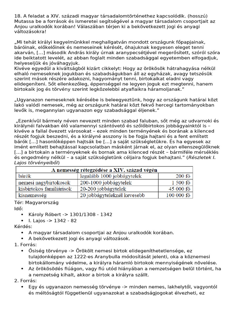 A Magyar Társadalom Csoportjai Az Anjouk Korában | PDF