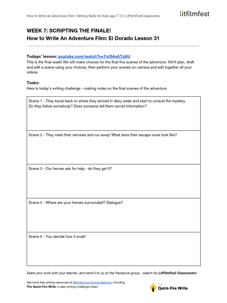 How To Write An Adventure Film - El Dorado WK 7 Worksheets 1 | PDF