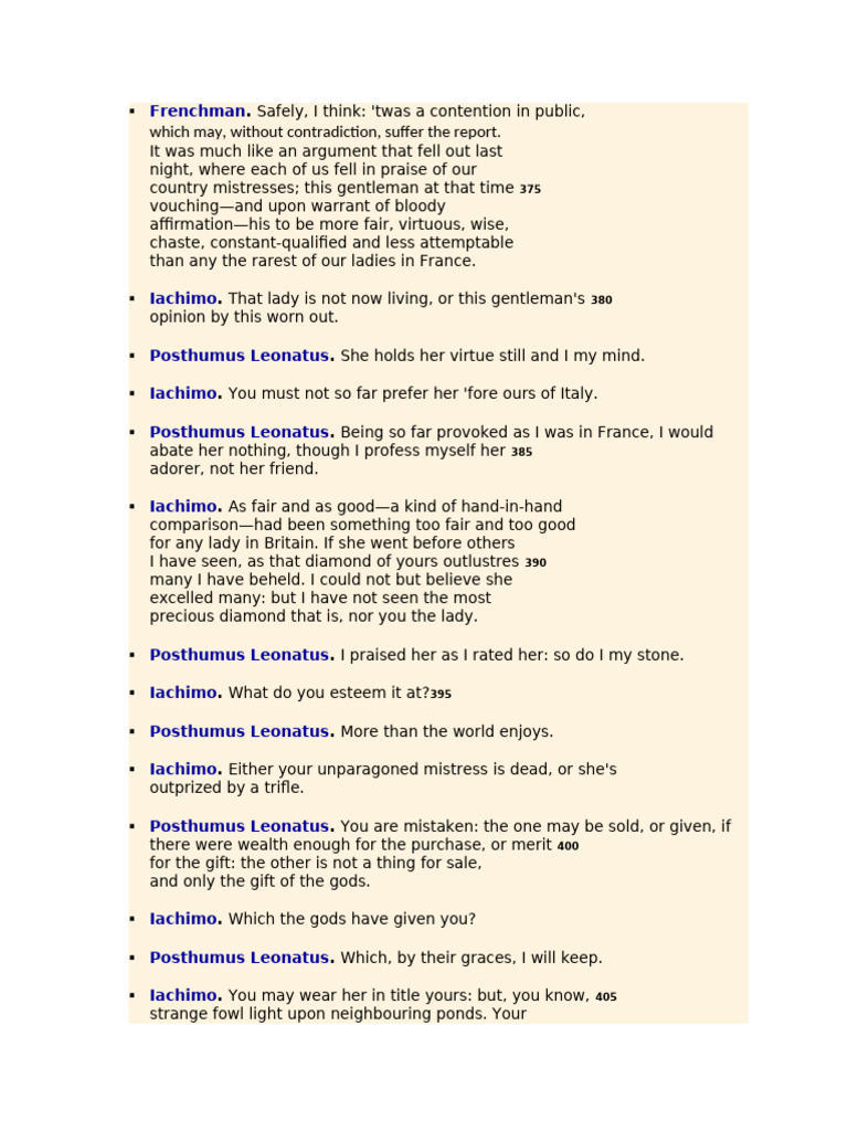 Posthumus Leonatus' Bet on Virtue | PDF